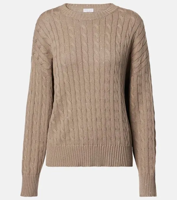 Brunello Cucinelli Cotton-blend Cable Knit Sweater - Brown
