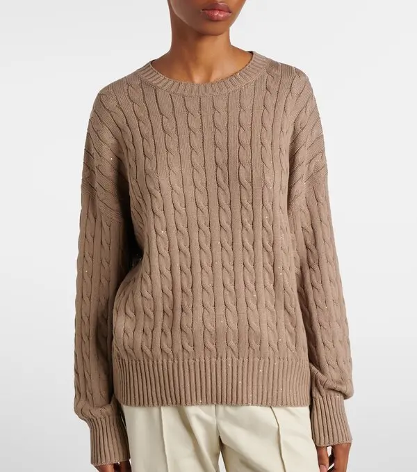 Brunello Cucinelli Cotton-blend Cable Knit Sweater - Brown