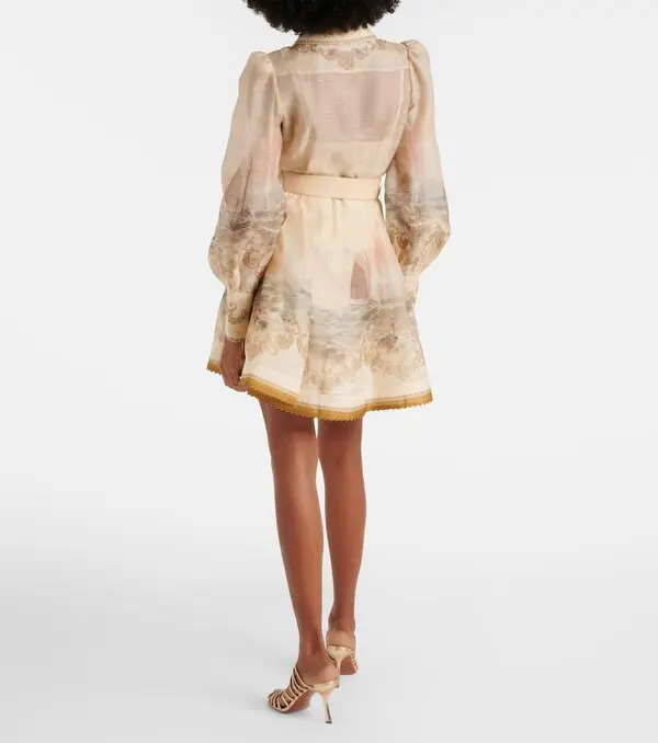 Zimmermann Rebellion Marine Printed Linen And Silk Minidress - Beige