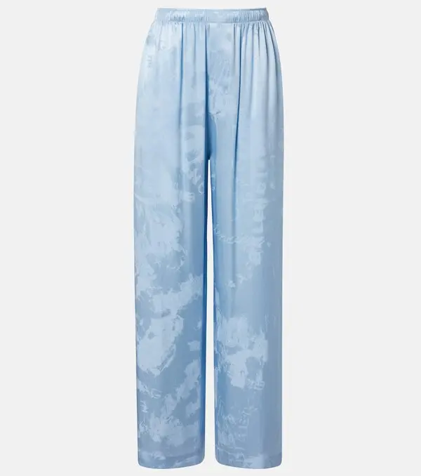 Balenciaga Silk Satin Wide-leg Pants - Blue