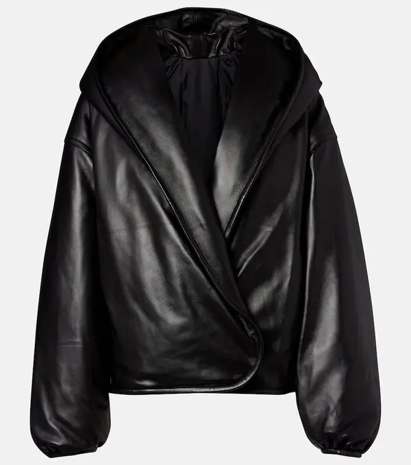 Alaïa Hooded Leather Bomber Jacket