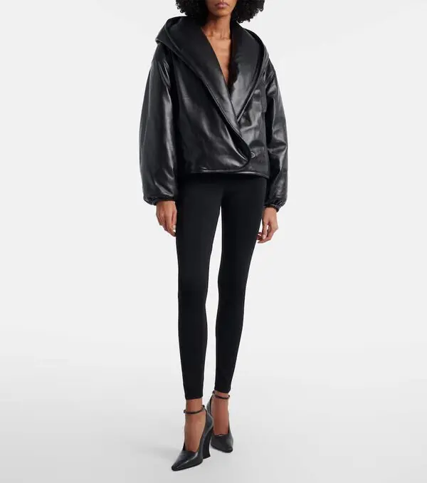 Alaïa Hooded Leather Bomber Jacket