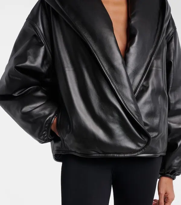 Alaïa Hooded Leather Bomber Jacket