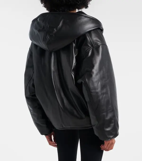 Alaïa Hooded Leather Bomber Jacket