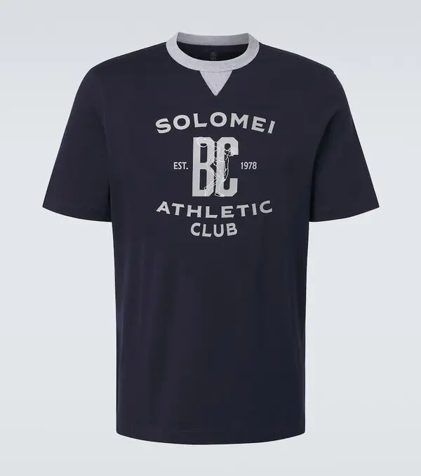 Brunello Cucinelli Printed Cotton Jersey T-shirt - Blue