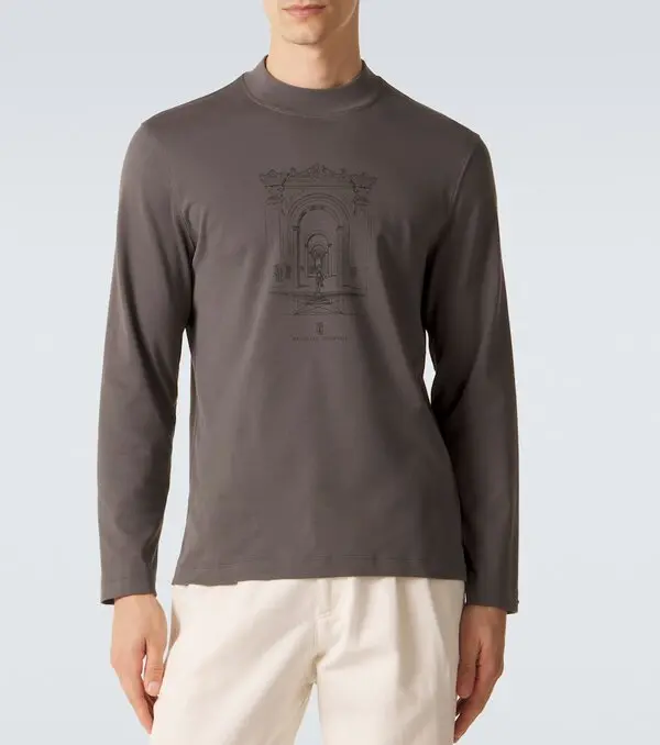 Brunello Cucinelli Printed Cotton Jersey T-shirt - Brown