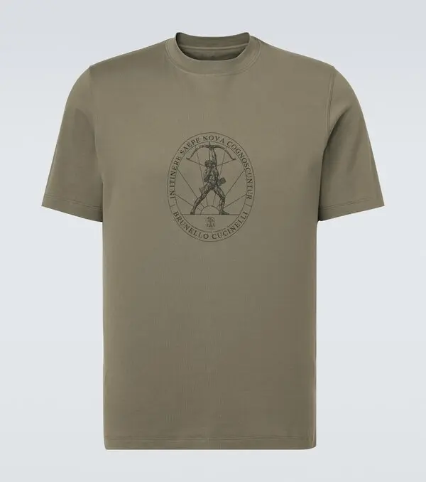 Brunello Cucinelli Printed Cotton Jersey T-shirt - Green