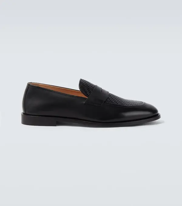 Brunello Cucinelli Woven Leather Penny Loafers - Black