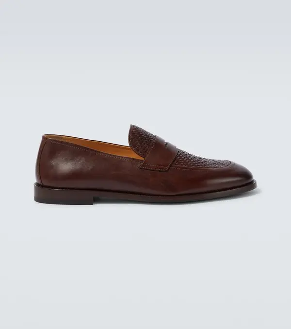 Brunello Cucinelli Woven Leather Penny Loafers - Brown