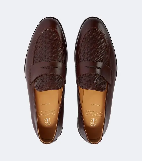 Brunello Cucinelli Woven Leather Penny Loafers - Brown