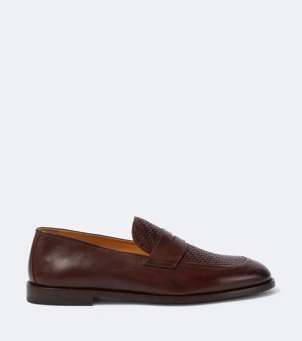 Brunello Cucinelli Woven Leather Penny Loafers - Brown