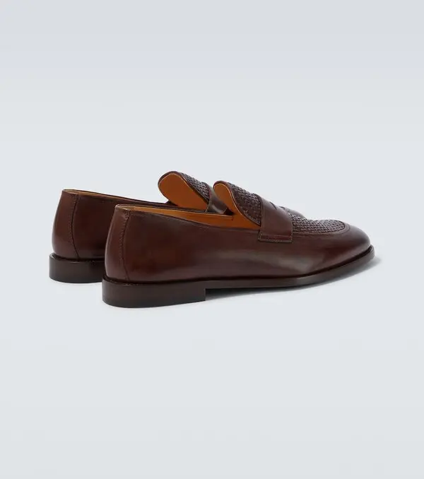 Brunello Cucinelli Woven Leather Penny Loafers - Brown