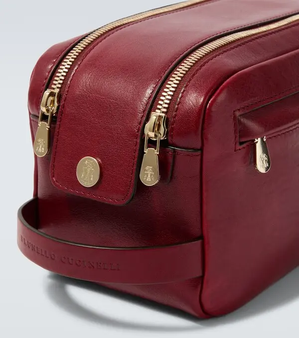 Brunello Cucinelli Leather Toiletry Bag - Red