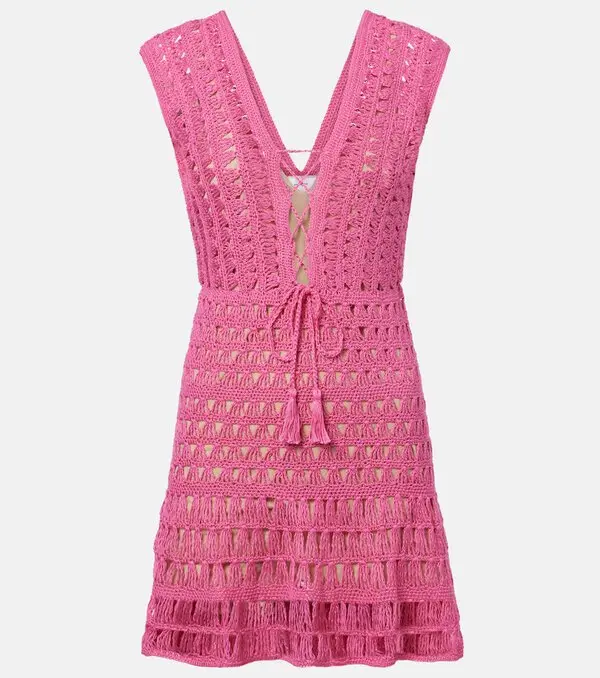 Anna Kosturova Jennifer Crochet Cotton Mini Dress - Pink