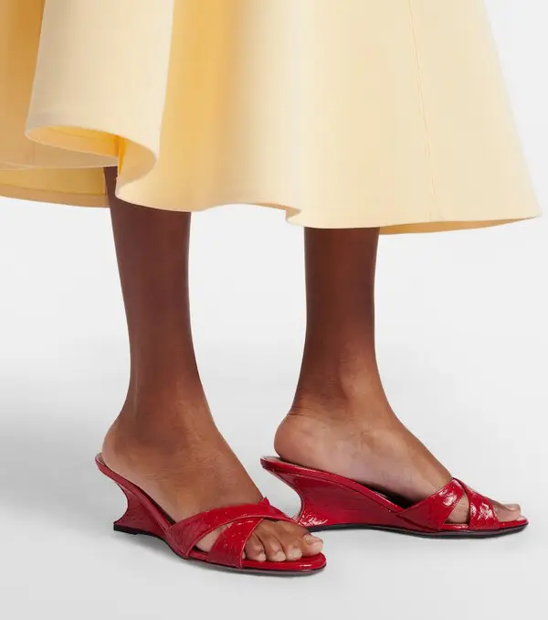 Paris Texas Nina 50 Croc-effect Wedge Mules - Red