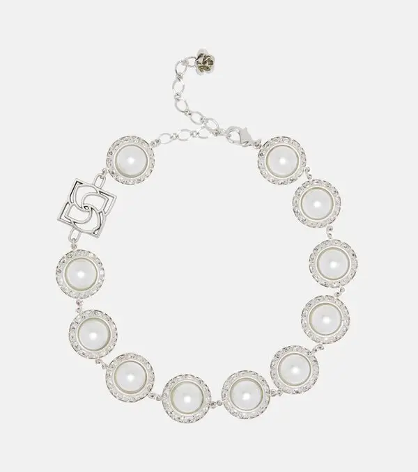 Magda Butrym Crystal And Faux Pearl Choker - Silver
