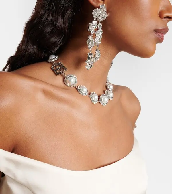 Magda Butrym Crystal And Faux Pearl Choker