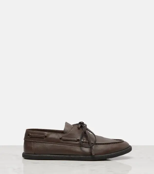 THE ROW Novus Sailor Leather Boat Shoes - Brown