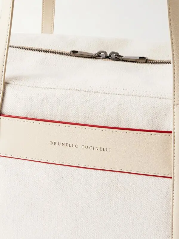 Brunello Cucinelli Leather-trimmed Canvas Tennis Bag - Neutrals