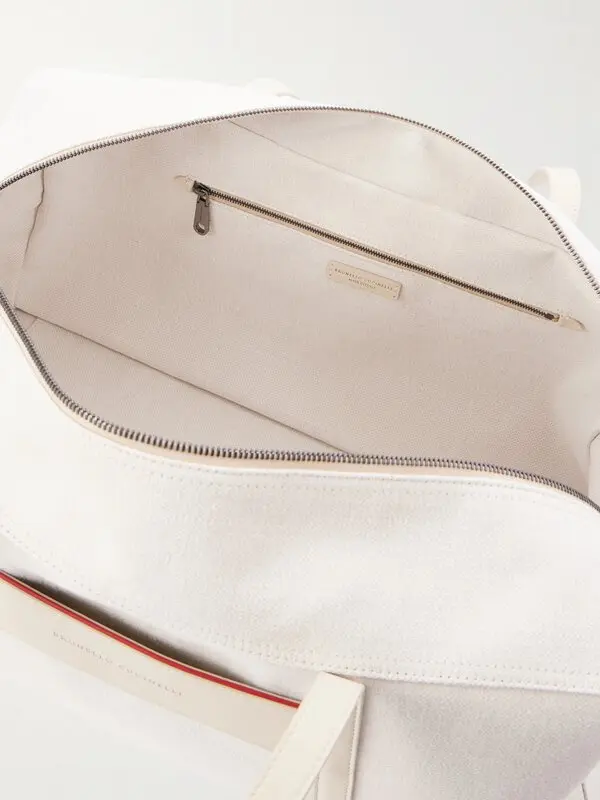 Brunello Cucinelli Leather-trimmed Canvas Tennis Bag - Neutrals