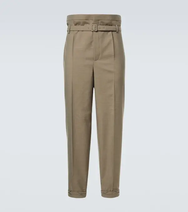 Saint Laurent Belted Wool Gabardine Tapered Pants - Green