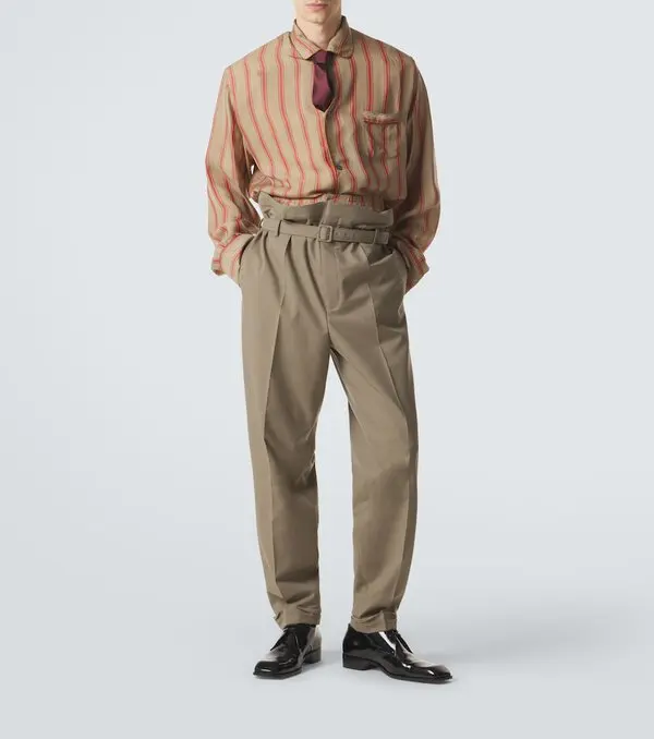 Saint Laurent Belted Wool Gabardine Tapered Pants
