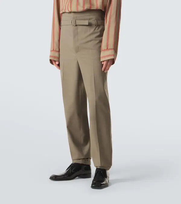 Saint Laurent Belted Wool Gabardine Tapered Pants