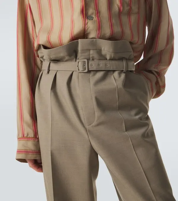 Saint Laurent Belted Wool Gabardine Tapered Pants