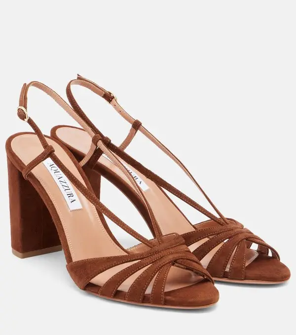 AQUAZZURA Aimée 85 Suede Sandals - Brown