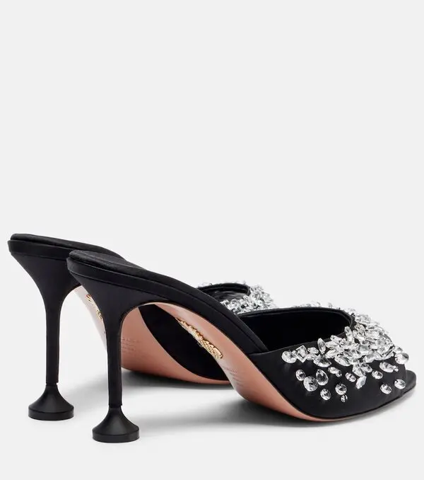 AQUAZZURA Bisous 85 Embellished Satin Mules