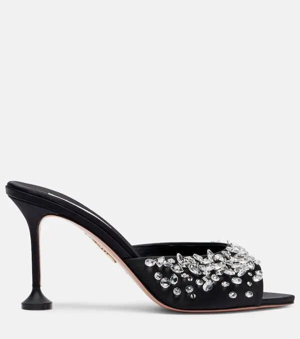 AQUAZZURA Bisous 85 Embellished Satin Mules