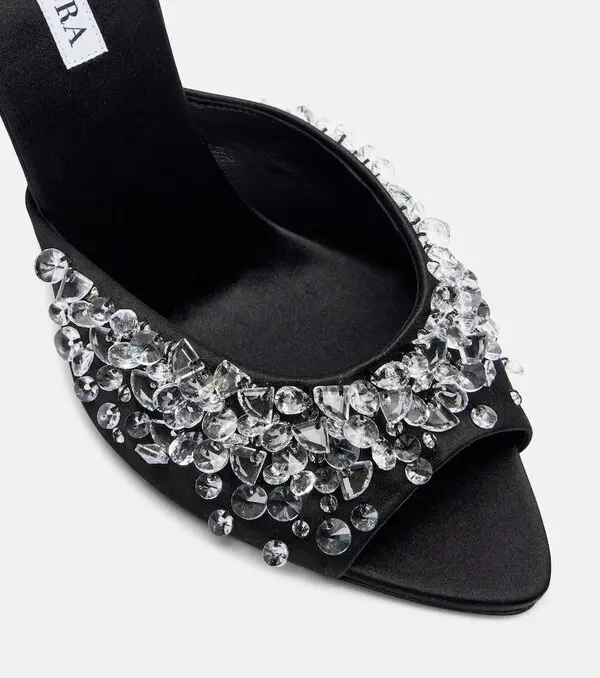 AQUAZZURA Bisous 85 Embellished Satin Mules