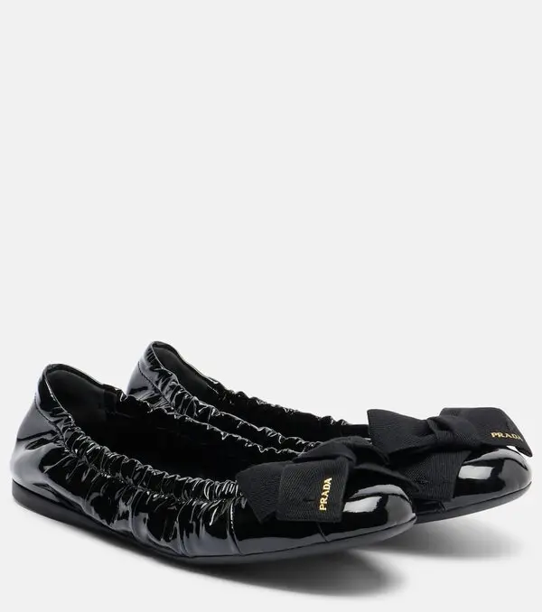 Prada Bow-detail Patent Leather Ballerinas