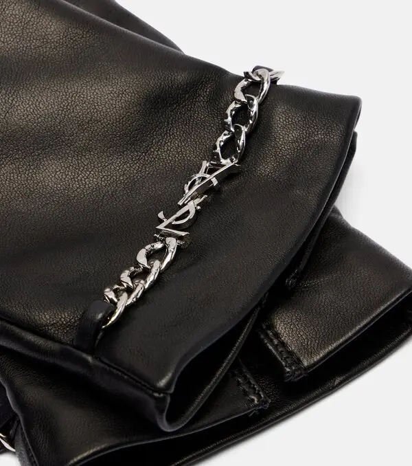 Saint Laurent Chain-detail Leather Gloves