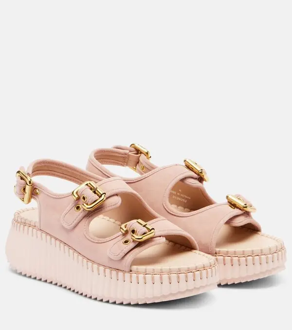 Chloé Nama Suede Platform Sandals - Pink