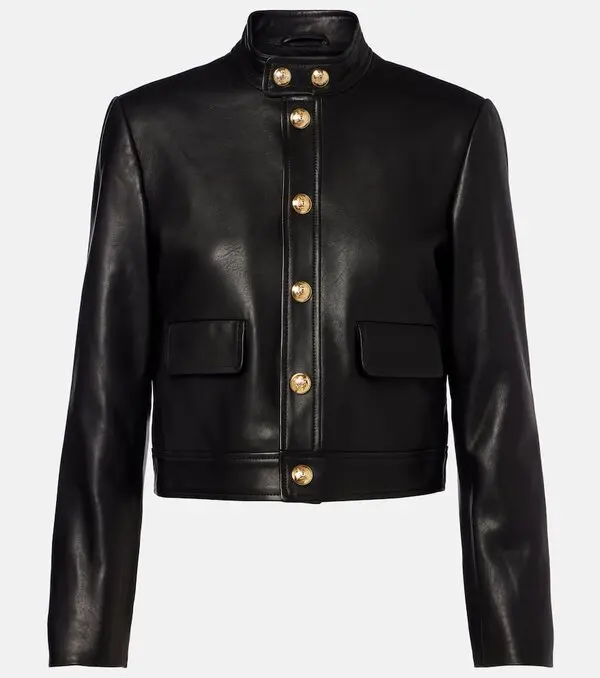 NILI LOTAN Hadley Cropped Leather Jacket - Black