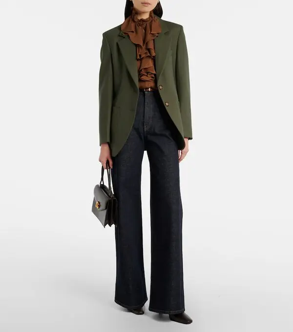 NILI LOTAN Ruffled Silk Blouse - Brown