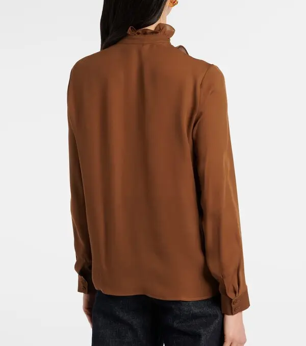 NILI LOTAN Ruffled Silk Blouse - Brown