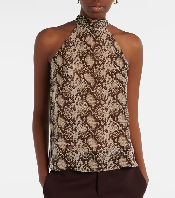 NILI LOTAN Alla Snake-print Halterneck Silk Top