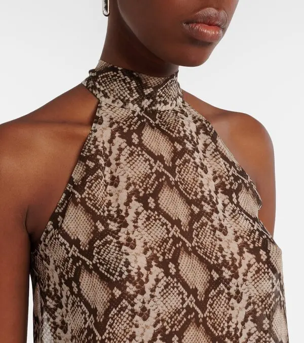 NILI LOTAN Alla Snake-print Halterneck Silk Top