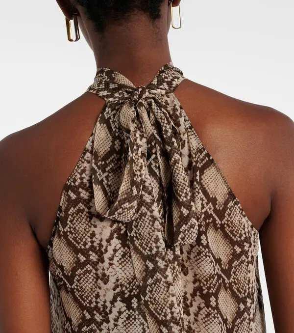 NILI LOTAN Alla Snake-print Halterneck Silk Top