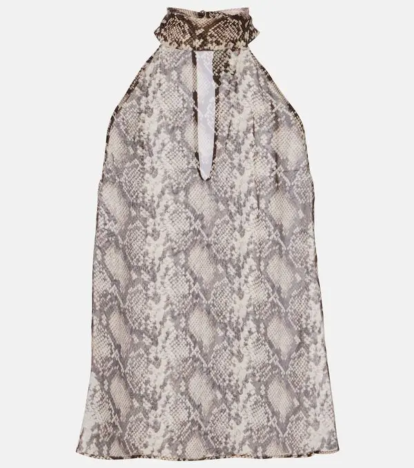 NILI LOTAN Alla Snake-print Halterneck Silk Top