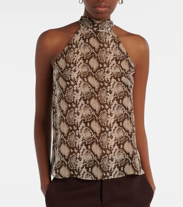 NILI LOTAN Alla Snake-print Halterneck Silk Top
