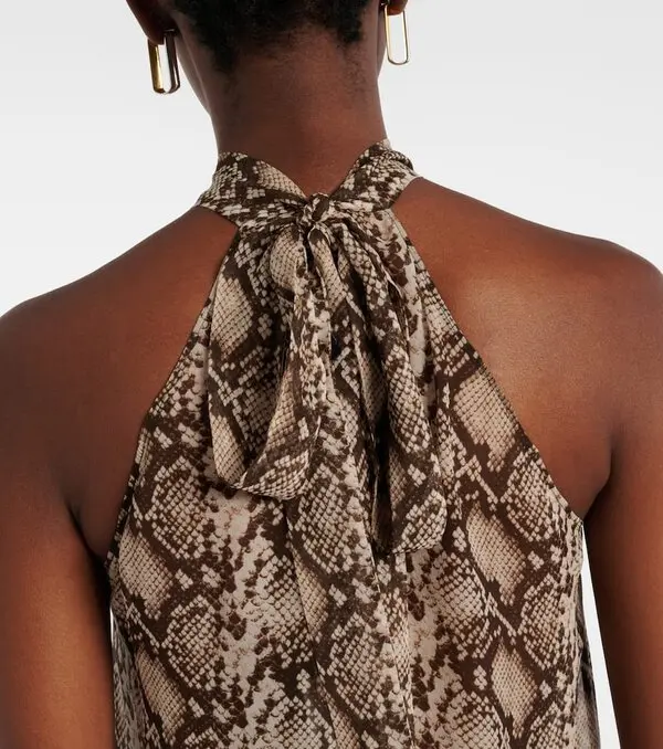 NILI LOTAN Alla Snake-print Halterneck Silk Top