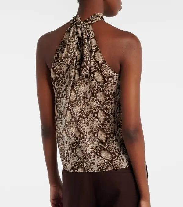 NILI LOTAN Alla Snake-print Halterneck Silk Top