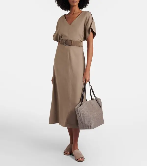 Brunello Cucinelli Leather-trimmed Raffia Tote Bag - Grey