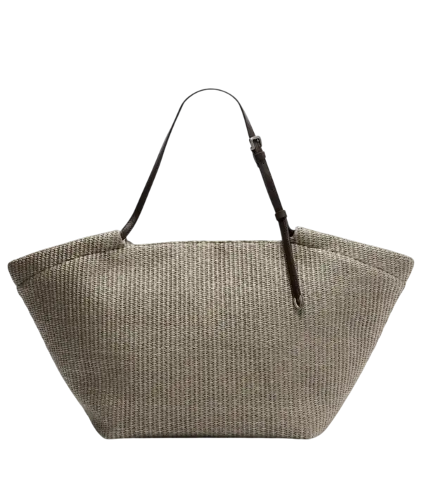Brunello Cucinelli Leather-trimmed Raffia Tote Bag - Grey