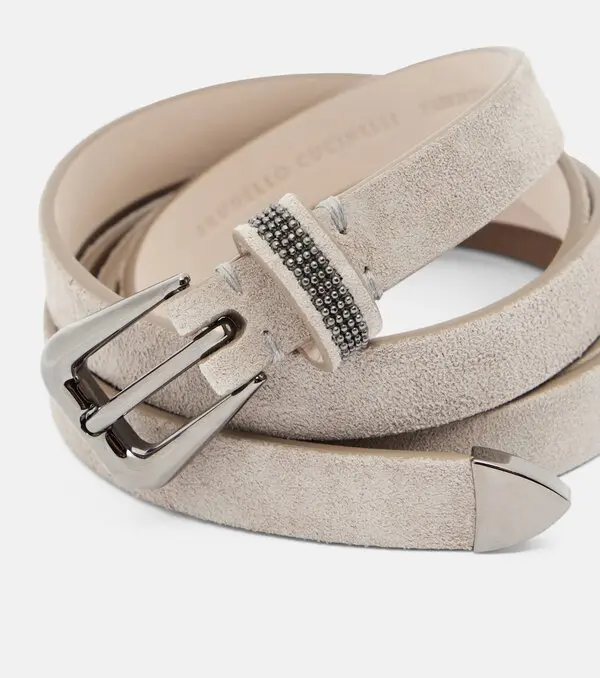 Brunello Cucinelli Monili Suede Belt - Grey