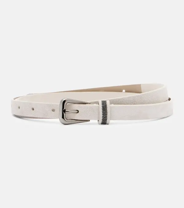 Brunello Cucinelli Monili Suede Belt - White