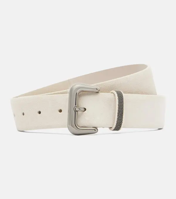 Brunello Cucinelli Monili Suede Belt - White
